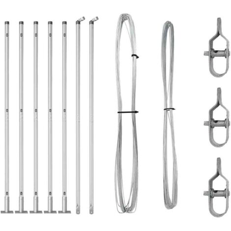 Postes de cerca 7 pcs Plateado Ø32mm 130 cm Acero galvanizado