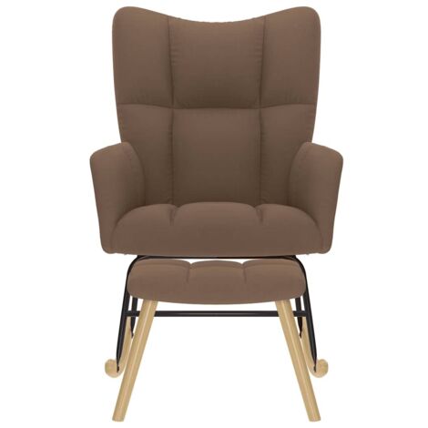 Sillón mecedora con taburete tela marrón