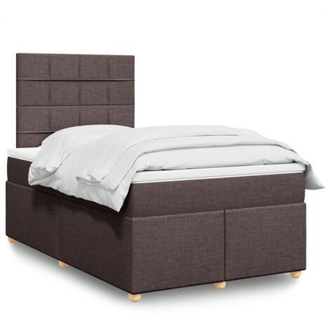 Cama box spring con colchón tela marrón oscuro 120x200 cm