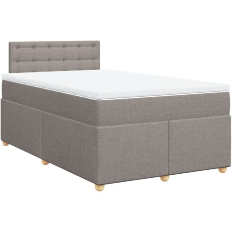 Cama box spring con colchón tela gris taupe 120x200 cm