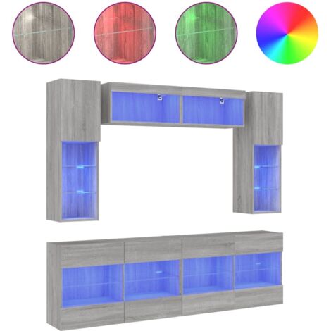 Muebles de TV de pared con luces LED 6 piezas gris