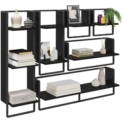 Conjunto de estantes de pared con estante 6 pcs Roble Negro