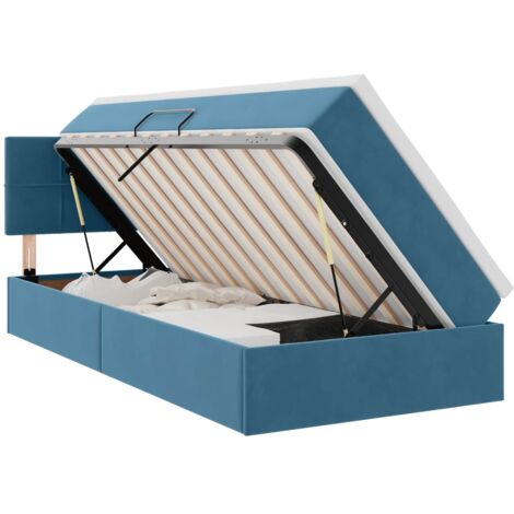 Cama con almacenamiento Azul Oscuro 90 x 190 cm Terciopelo