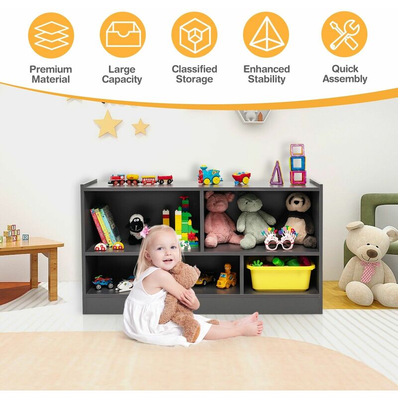 Kids Storage Shelf Unit 5 Cubby Wooden Children Bookcase Toy Storage Organizer