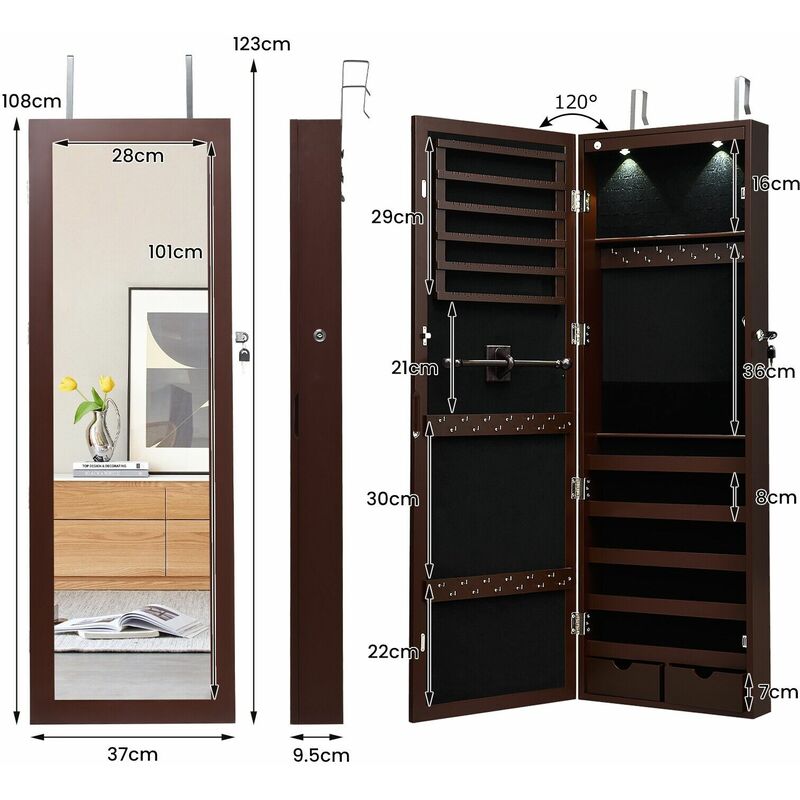 Nene wall mounted jewelry armoire with mirror store