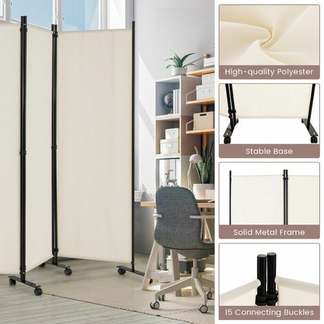 6 Panel Room Divider on Wheels Rolling Privacy Screens Portable ...