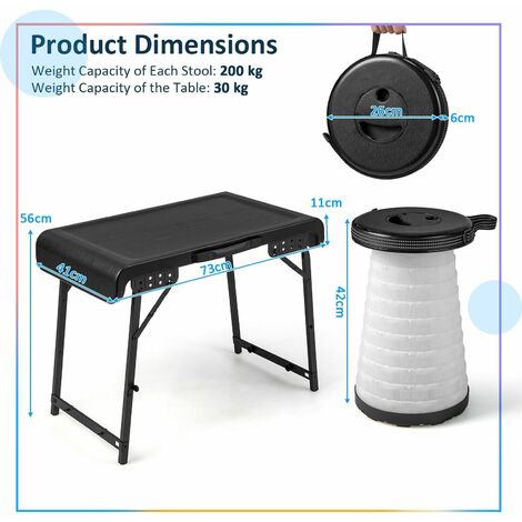 3-Piece Folding Table Stool Set with a Camping Table & 2 Retractable ...