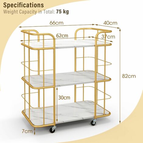 3-Tier Buffet Serving Cart Rolling Bar Serving Trolley Faux Marble ...