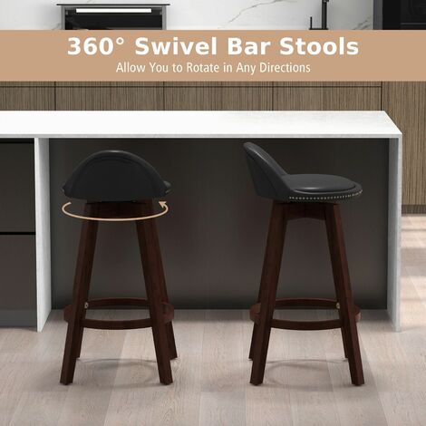 Set of 2 Bar Stools PVC Leather Counter Height Chair 360° Swivel Padded ...