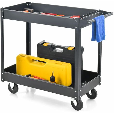 2-Tier Tool Trolley Utility Cart Heavy Duty Service Cart W/4 Wheels