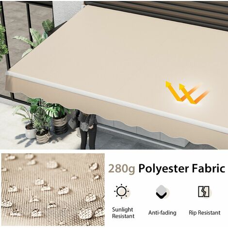 4x2.5m Patio Awning Manual Garden Canopy Sun Shade Retractable Shelter ...