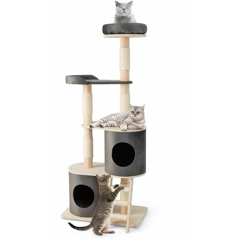 161cm Wooden Multi-level Cat Tree Climbing Tower Sisal Covered Scratch Post