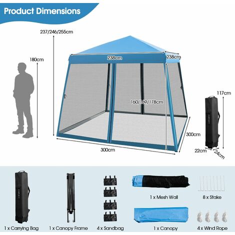 3Mx3M Pop up Gazebo Outdoor Instant Canopy Tent Mesh Sidewalls Roller ...