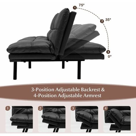 2 Seat Convertible Loveseat Sofa Bed Memory Foam Sleeper Couch 3-level ...