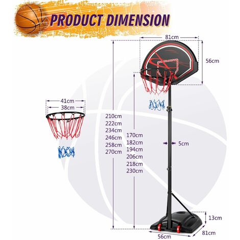 Portable Basketball Backborad Hoop Net Set 1.7-2.3 Adjust Basketball ...