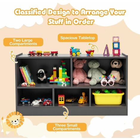Kids Storage Shelf Unit 5-Cubby Wooden Children Bookcase Toy Storage ...