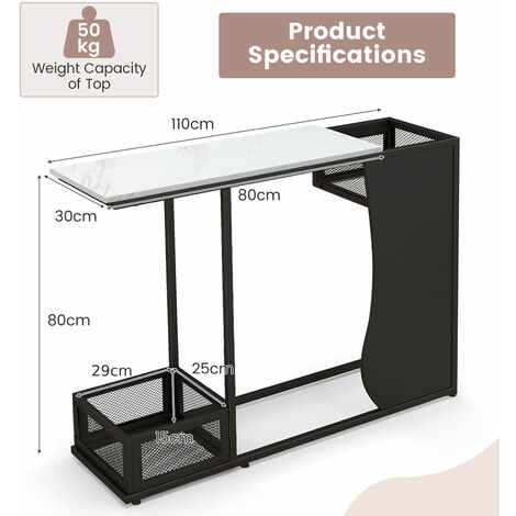 110cm Console Table w/ Plant Position 2 Storage Cube Marble Top ...