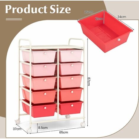 10 Drawers Storage Trolley Mobile Rolling Utility Cart Home Office ...