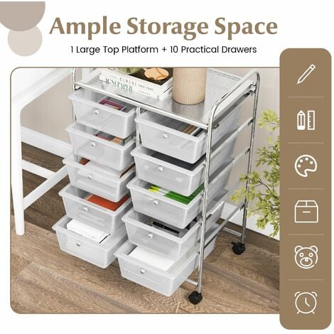 10 Drawers Storage Trolley Mobile Rolling Utility Cart Home Office ...