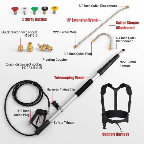 5M Telescoping Wand for Pressure Washers 4000PSI Commercial Grade ...