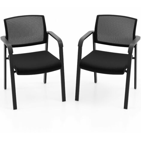 Set of 2 Meeting Waiting Room Office Chairs Stackable Office Guest Mesh ...