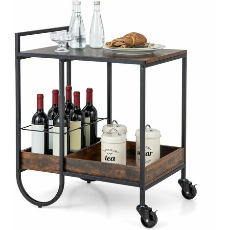 Industrial Bar Trolley Cart Rolling Buffet Serving Cart W/ Metal Wire ...