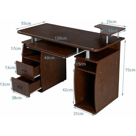 Computer Desk Home Office Workstation with 2 Drawers & Storage Compartments