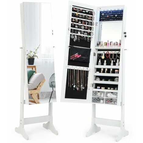 LED Lights Jewellery Cabinet Free Standing Lockable Jewelry Armoire ...