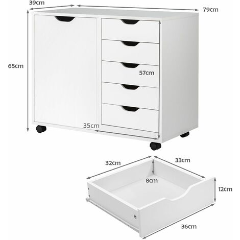 5-Drawer Dresser Chest Rolling Mobile Storage Filing Cabinet Printer Stand