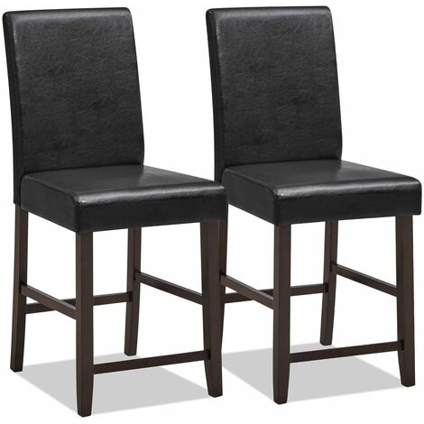 Set of 2 Bar Stools PU Upholstered Bar Counter Height Chair Kitchen ...