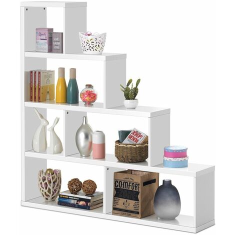 Wooden 6 Cube Ladder Bookcase 5 Tier L-Shaped Corner Bookshelf Freestanding