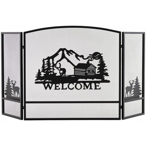 3-Panel Fireplace Folding Spark Guard Screen Decorative Mesh Fireplace ...