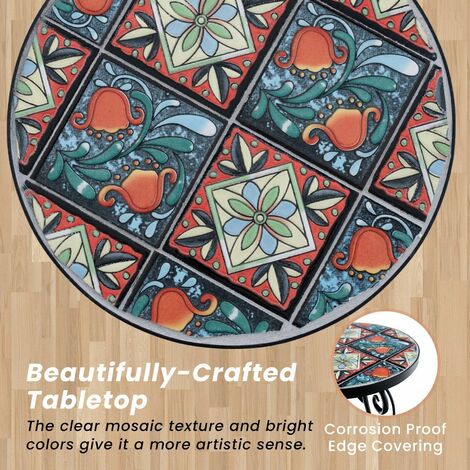Mosaic Outdoor Side Table Round End Table Weather Resistant Ceramic ...