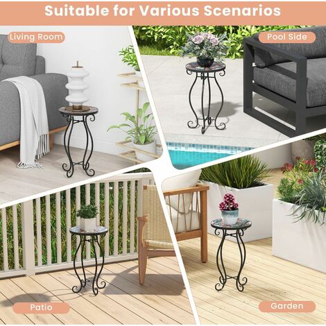 Mosaic Outdoor Side Table Round End Table Weather Resistant Ceramic ...