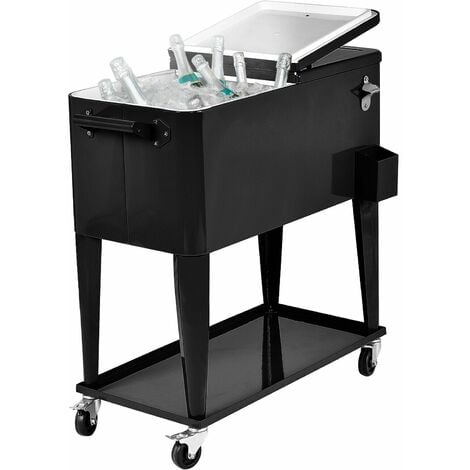 76L Stainless Steel Ice Chest Rolling Cooler Cart Outdoor Wicker Tub ...