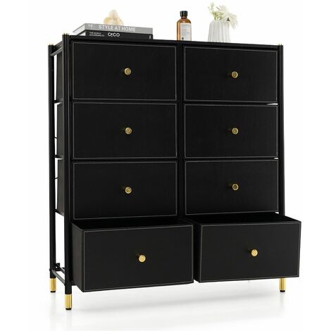 8 Drawers Dresser Tower Organizer Fabric Storage Chest of Drawers Metal ...