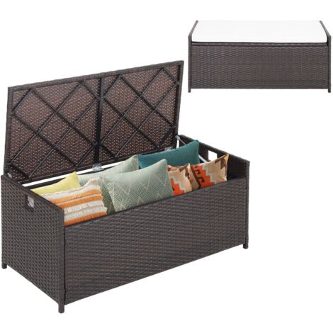 128L Patio Storage Bench Mix Brown Wicker Storage Box with Seat Cushion