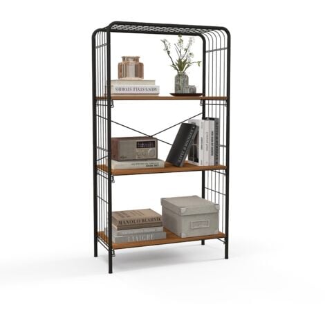 4-Tier Bookshelf Open-Back Storage Shelf Display Rack Metal Frame ...