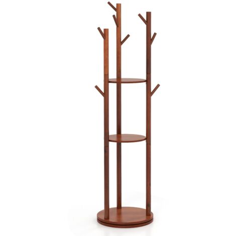 167cm Standing Wooden Coat Tree 360-Degree Rotating Rotary Coat Rack ...