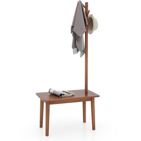 Solid Wood Coat Tree 2-in-1 Freestanding Hanger Stand End Table with ...