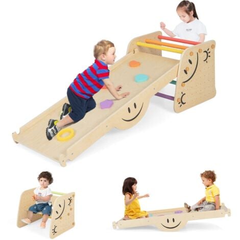 COSTWAY Indoor Kids Climbing Toys Wooden Climber Set w/ Reversible Ramp