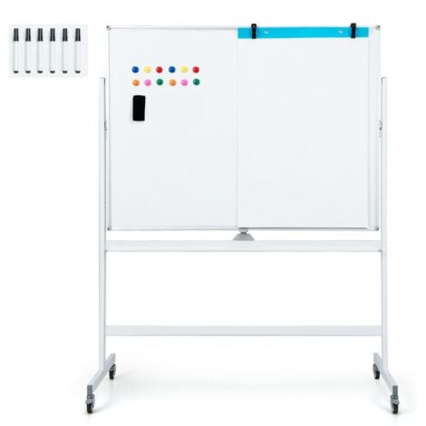 Double Sided Magnetic Whiteboard Adjustable Mobile Revolving Board with ...
