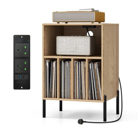 Vinyl Record Player Stand 3-tier Turntable Stand w/Charging Station