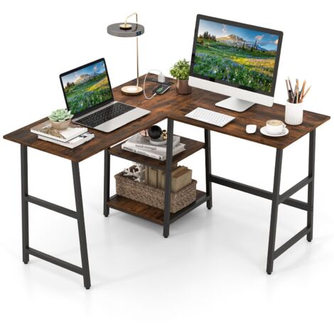 120cm L-Shaped Computer Desk Corner Study Writing Desk with Outlets ...