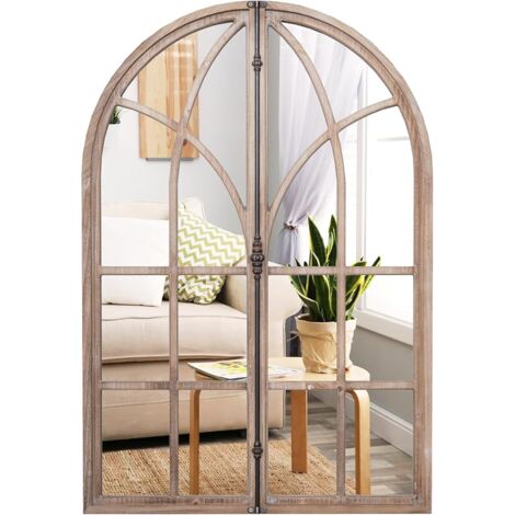 Arched Window Pane Mirror Farmhouse Wall Mounted Decorative Mirror