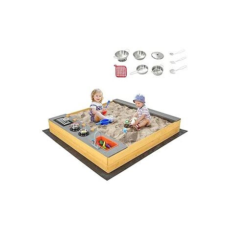 Wooden Sandbox Kids Sand Pit with Kitchen Playset Accessories