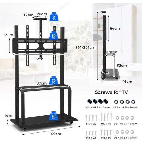 Mobile TV Stand Rolling TV Cart w/ Camera Shelf & AV Shelves