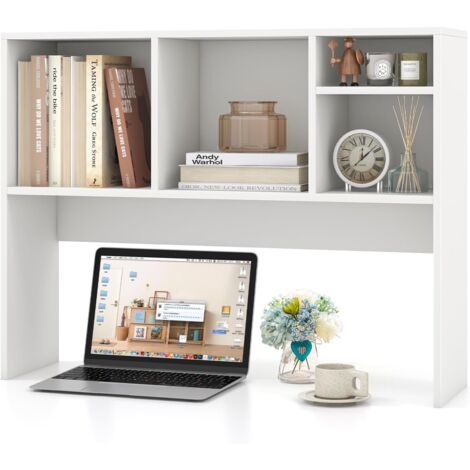 Computer Desktop Bookcase with 4 Cubbies & Open Back Compartment