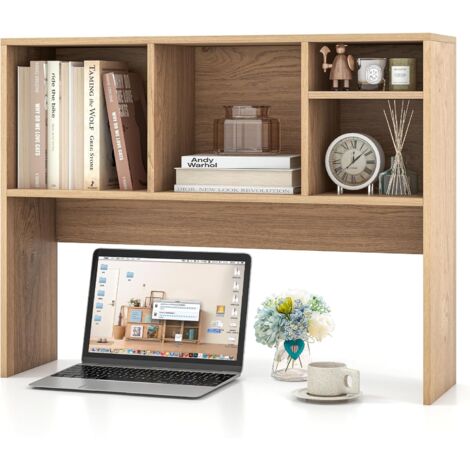 Computer Desktop Bookcase with 4 Cubbies & Open Back Compartment