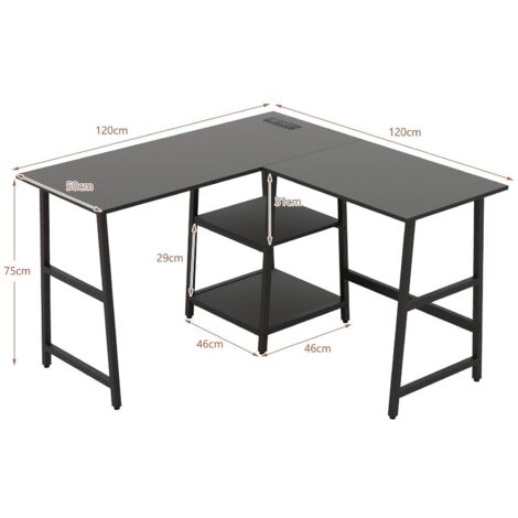 COSTWAY 120cm L-Shaped Computer Desk Corner Study Writing Desk with Outlets